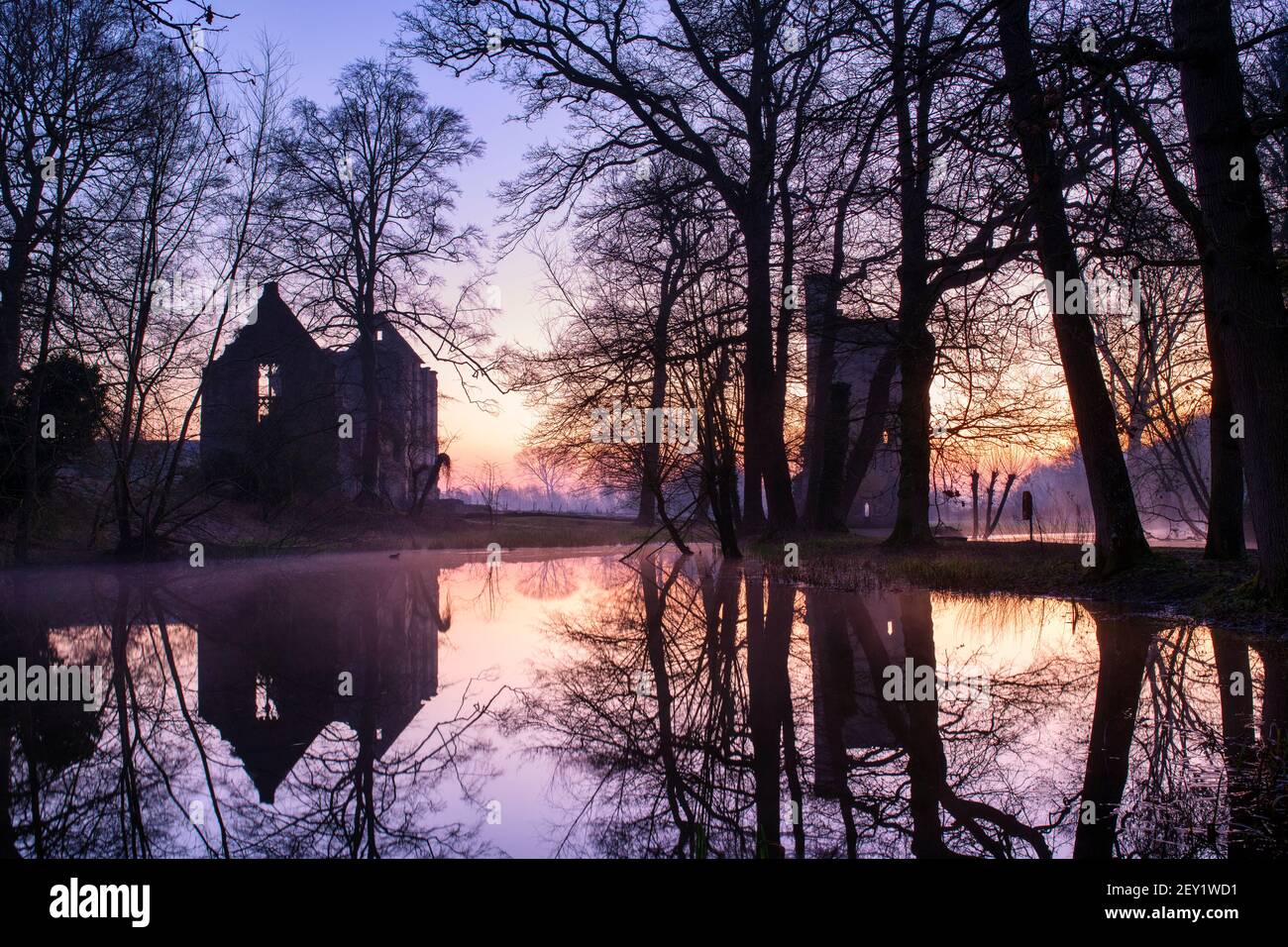 Winter dawn at Minster Lovell Hall ruins. Minster Lovell, Oxfordshire ...