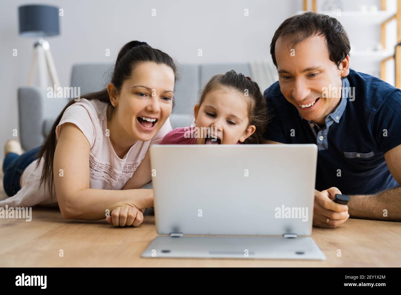 Family Video Chat Talking On Tablet Screen Online Stock Photo - Alamy