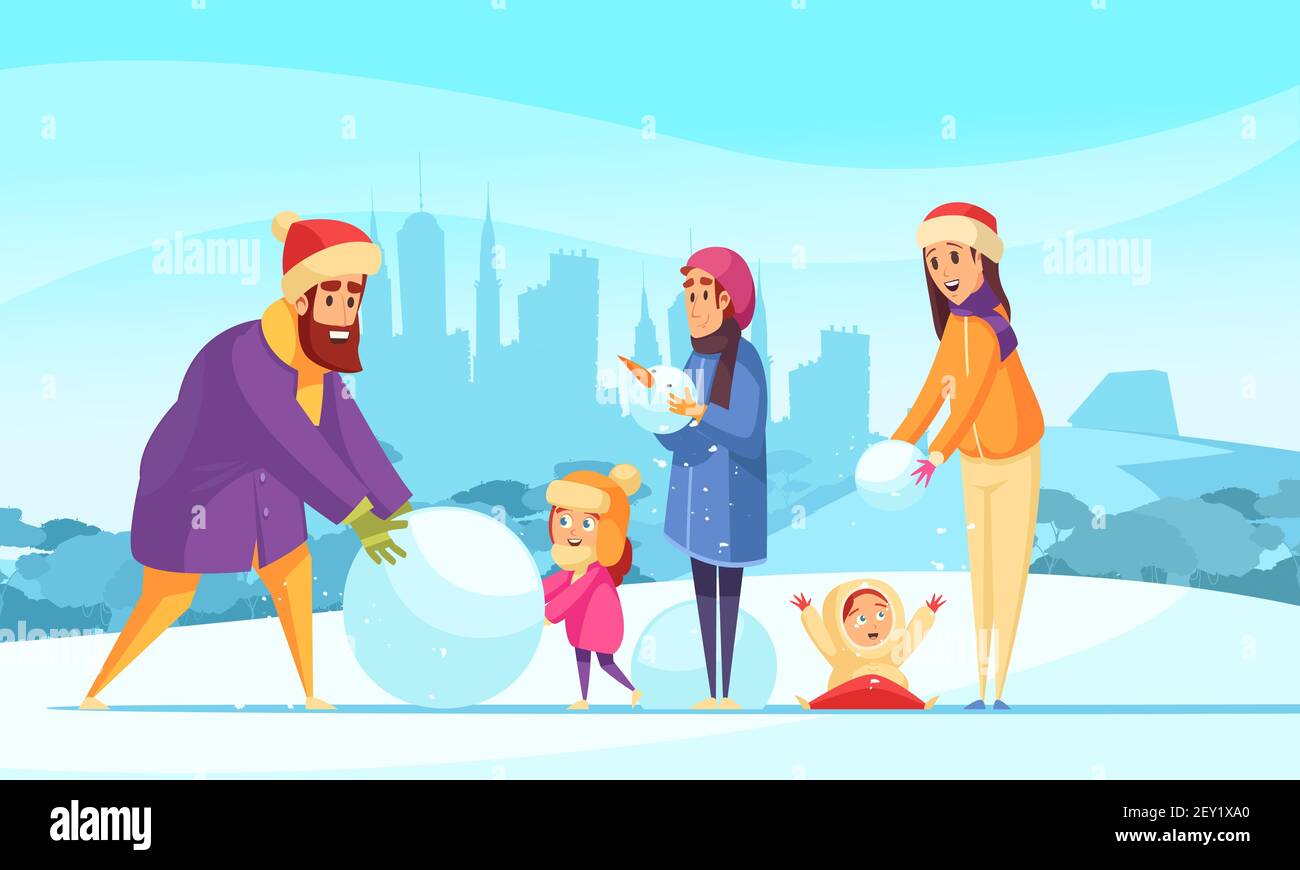 Cartoon kids playing on snow hi-res stock photography and images - Alamy