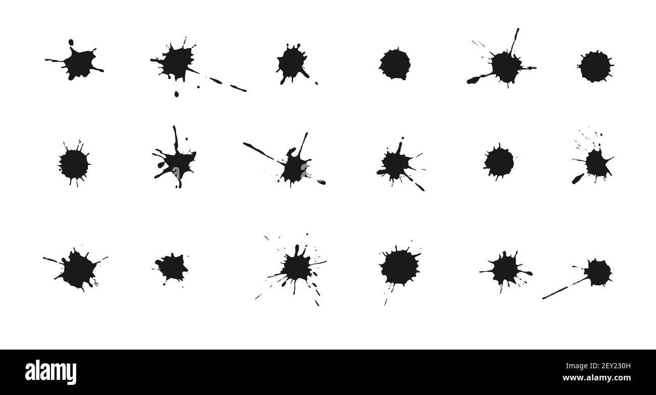 Vector Ink blots and splashes. Collection of handdrawn blobs, drops and ...