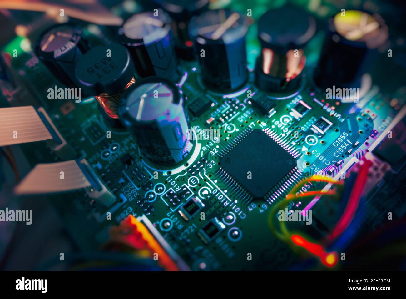 Macro of electronic circuit. Small semiconductors and other electronics ...