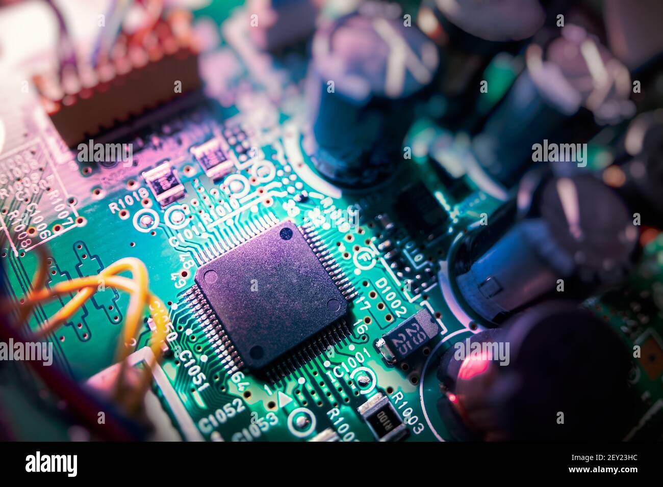 Macro of electronic circuit. Small semiconductors and other electronics ...