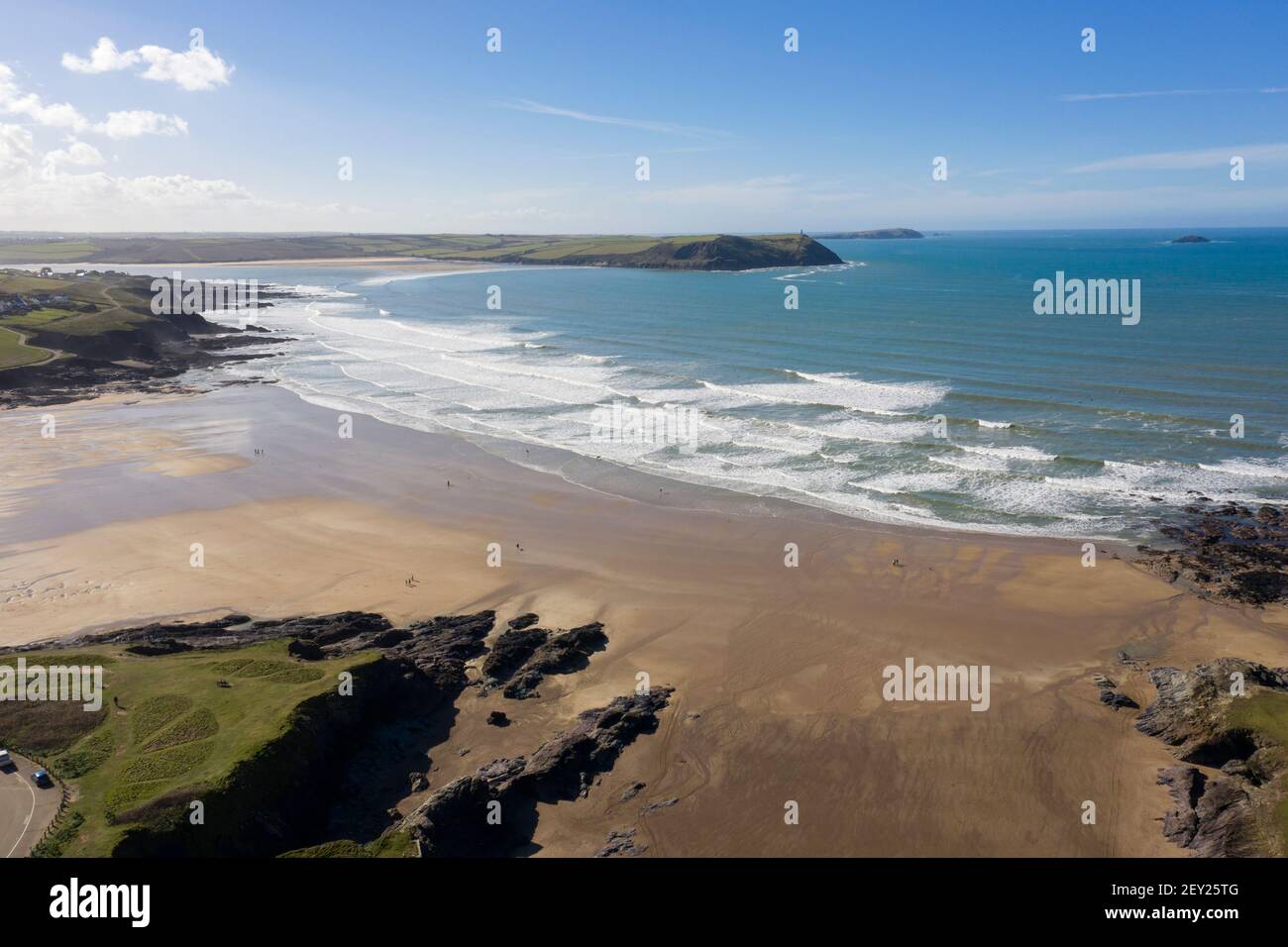 Aerial view of Polzeath beach, North Cornwall Stock Photo - Alamy