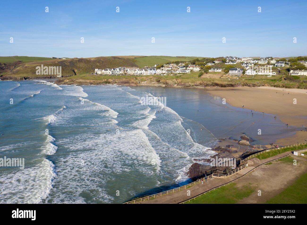 Aerial view of Polzeath beach, North Cornwall Stock Photo - Alamy
