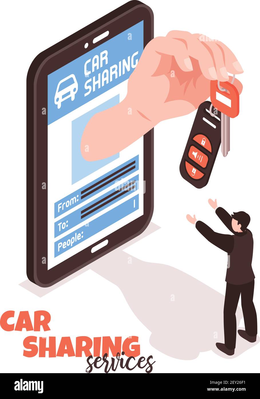 Car sharing service isometric concept with man taking keys 3d vector illustration Stock Vector ...