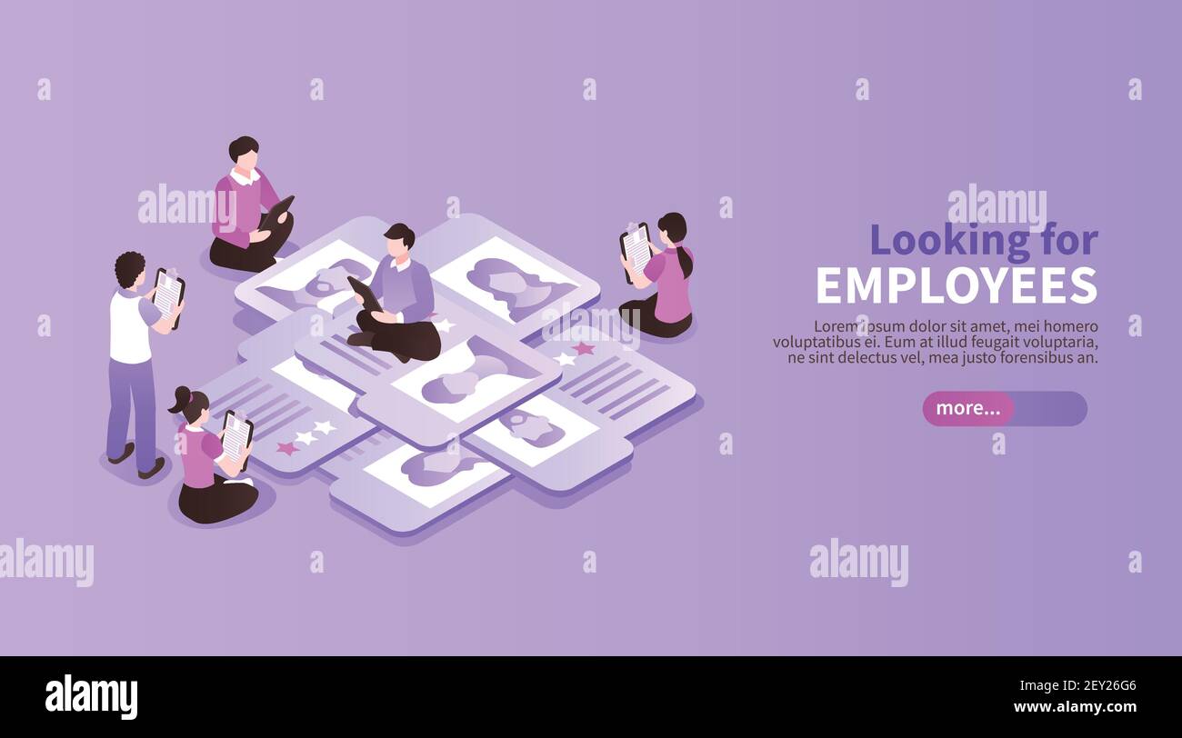 Isometric job search recruitment color background with editable text ...