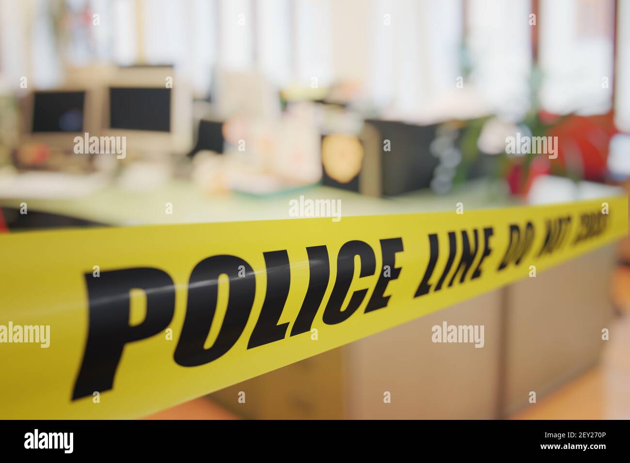 Yellow police line. Investigation and crime concept Stock Photo - Alamy
