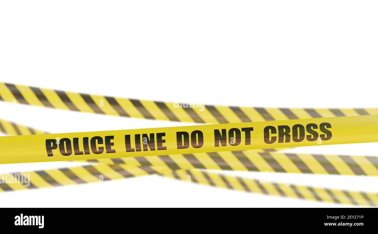 Police line do not cross yellow tape. Isolated on white background. 3D ...