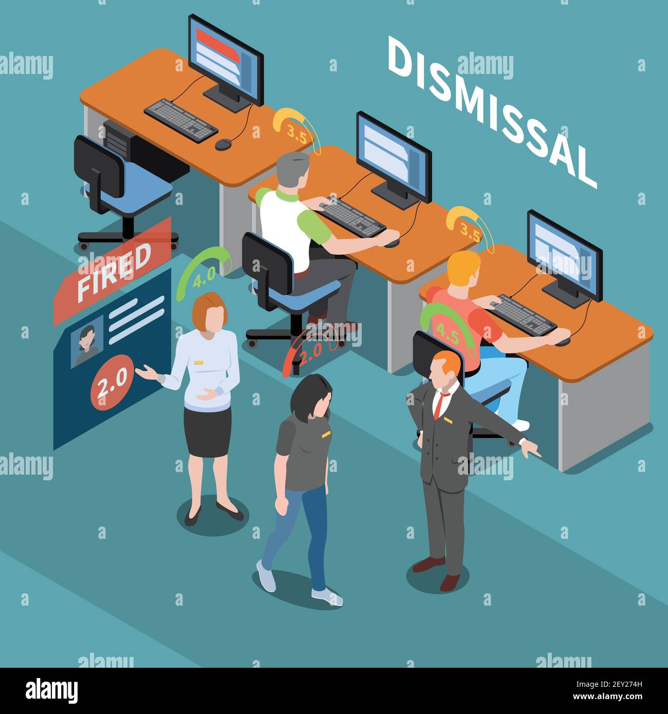 Social credit score system isometric composition with office ...