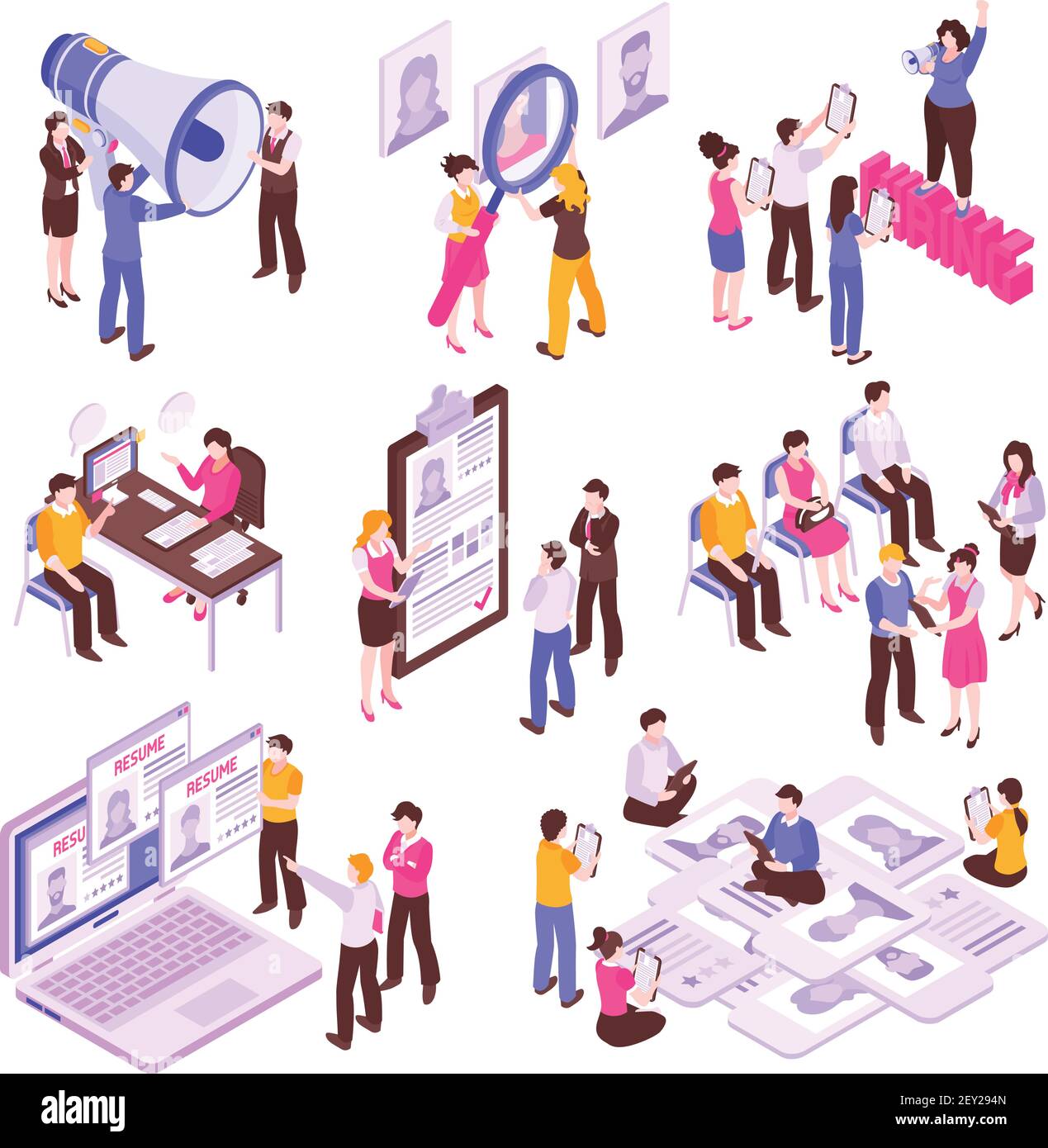 Isometric set with people searching for job isolated on white ...