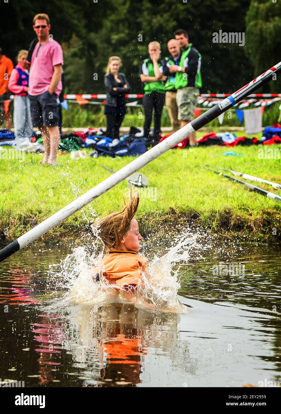 ZEGVELD, NETHERLANDS - SEPTEMBER 6, 014 - Fierljeppen is a traditional ...
