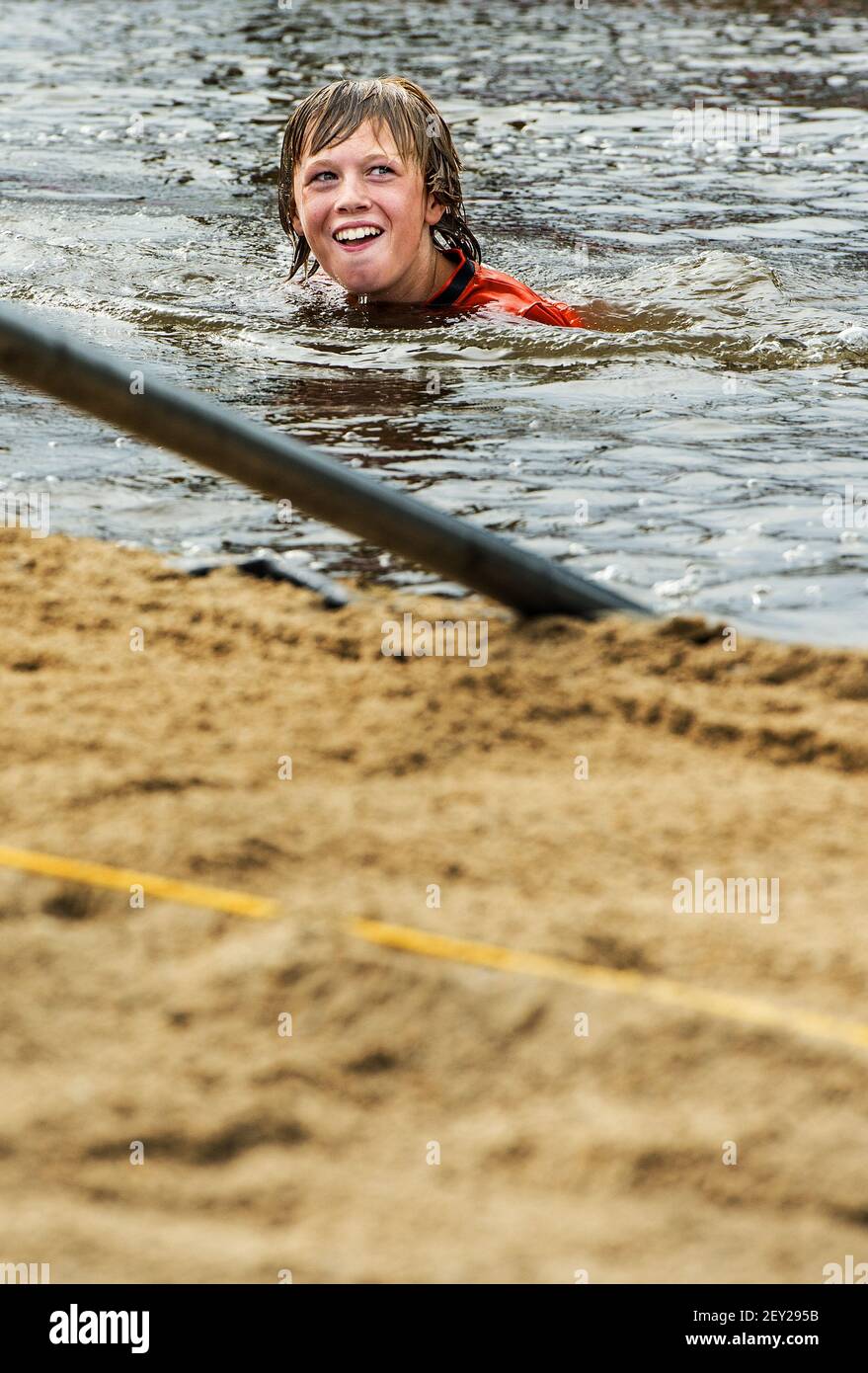 ZEGVELD, NETHERLANDS - SEPTEMBER 6, 014 - Fierljeppen is a traditional ...