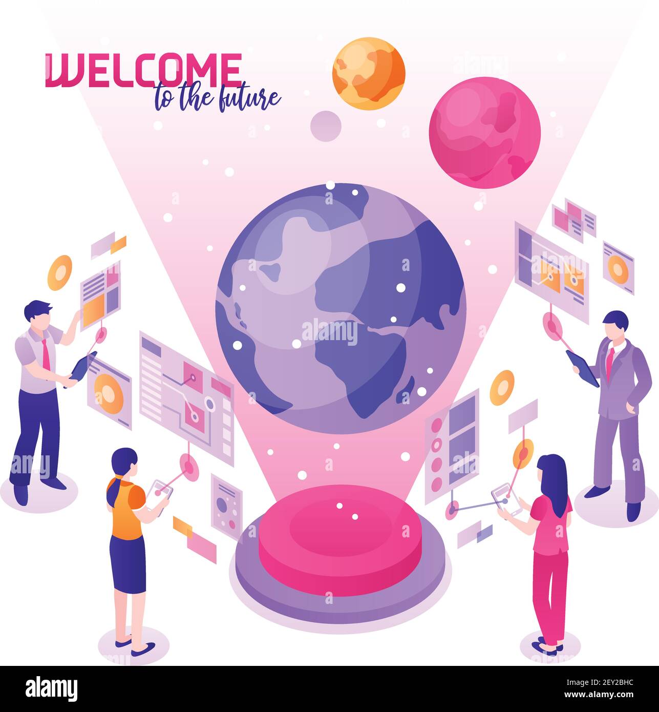 Isometric colorful concept with people using future high technologies ...