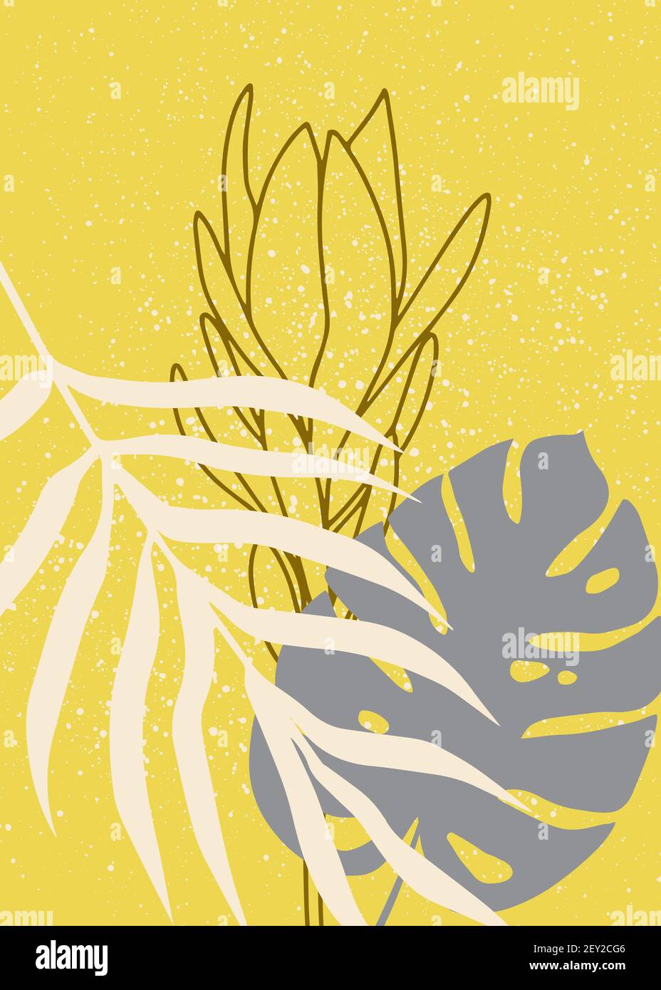 Minimalist botanical illustration in gray and yellow. Suitable for ...