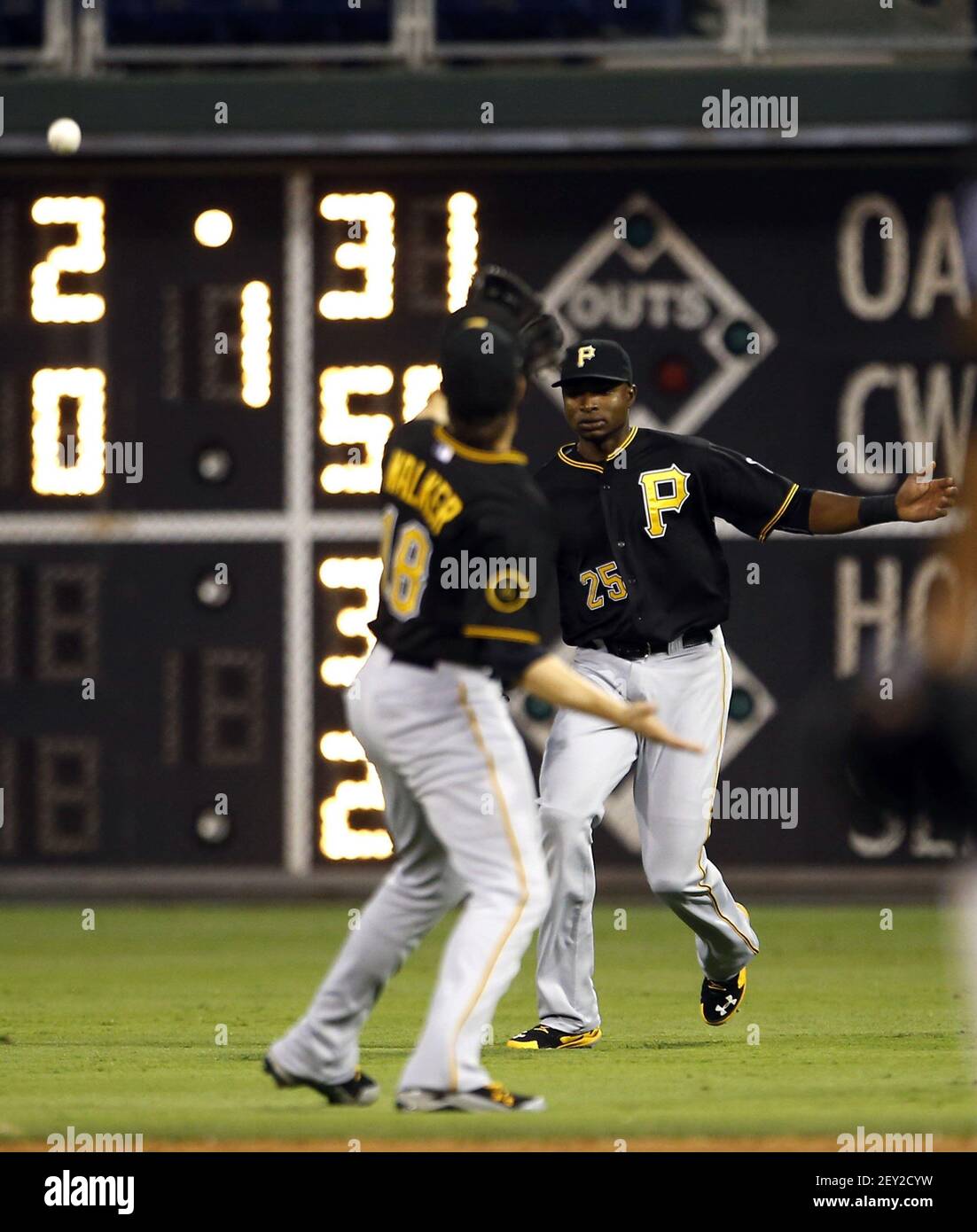 Pittsburgh Pirates right fielder Gregory Polanco, right, and second ...