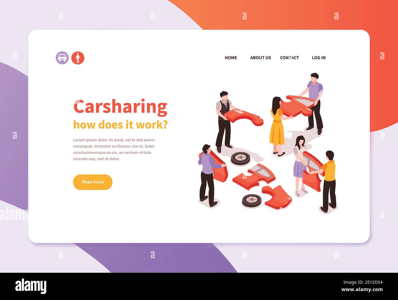 Isometric car sharing concept banner with people holding automobile ...