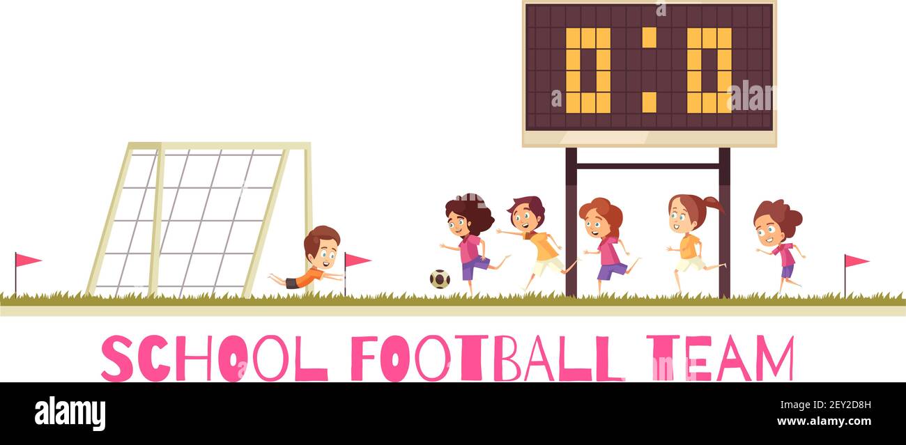 School sports game soccer team on athletic field during match cartoon ...