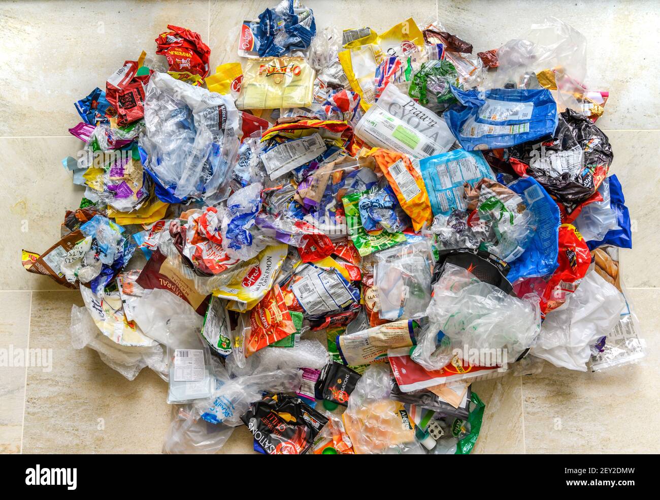 Recycling nightmare: A pile of various types of household single use ...