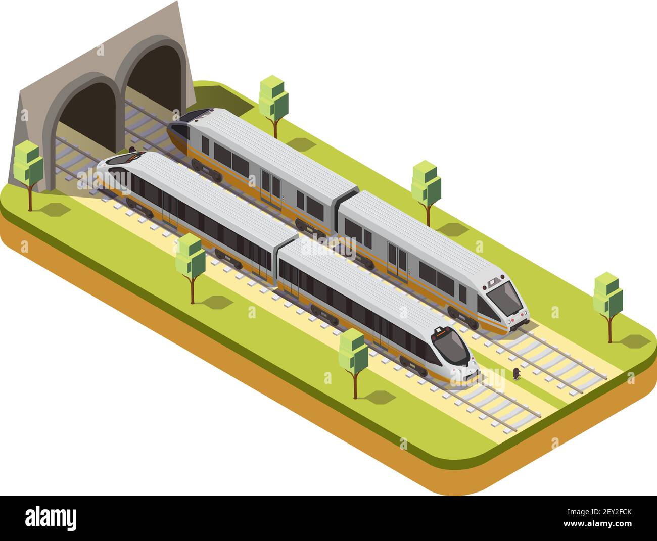 Rail bus and high speed passenger train entering railway tunnel under ...