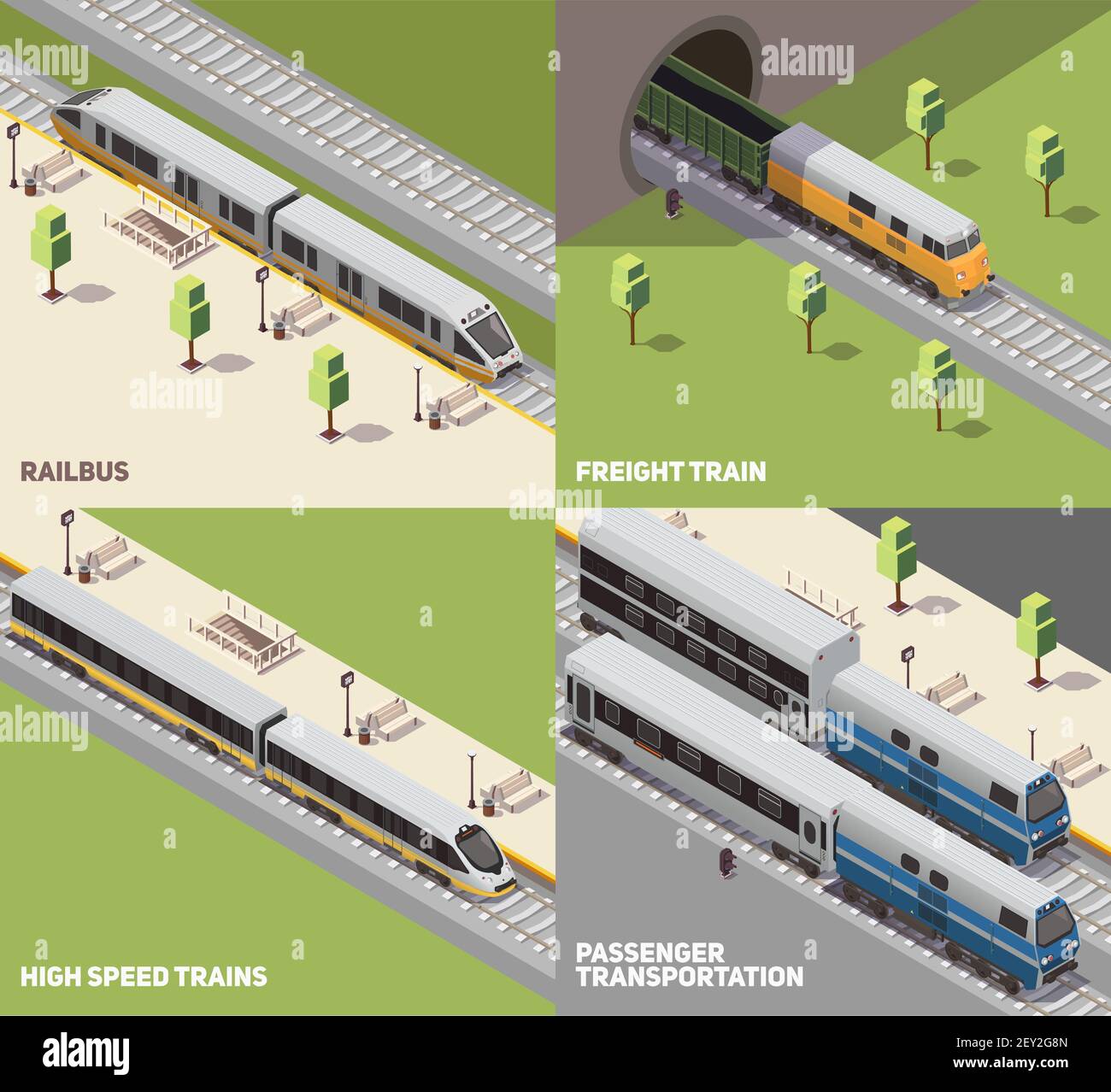 Railbus freight cargo and high speed trains passenger transportation ...
