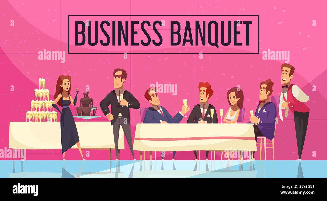 Business banquet with communication of staff and guests of company on ...
