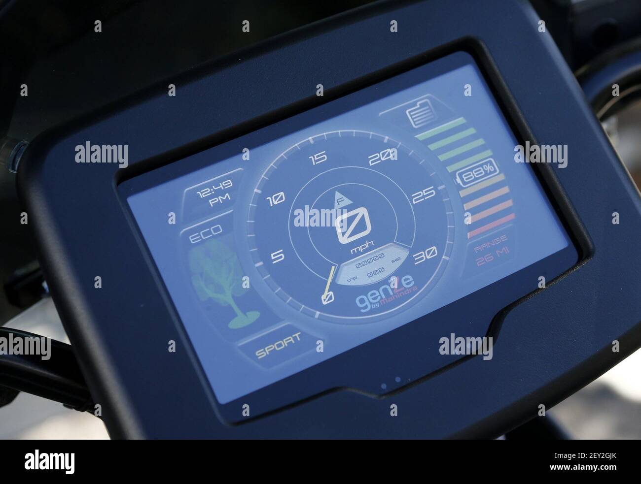 A seven-inch touchscreen display shows speed, range and charge level ...