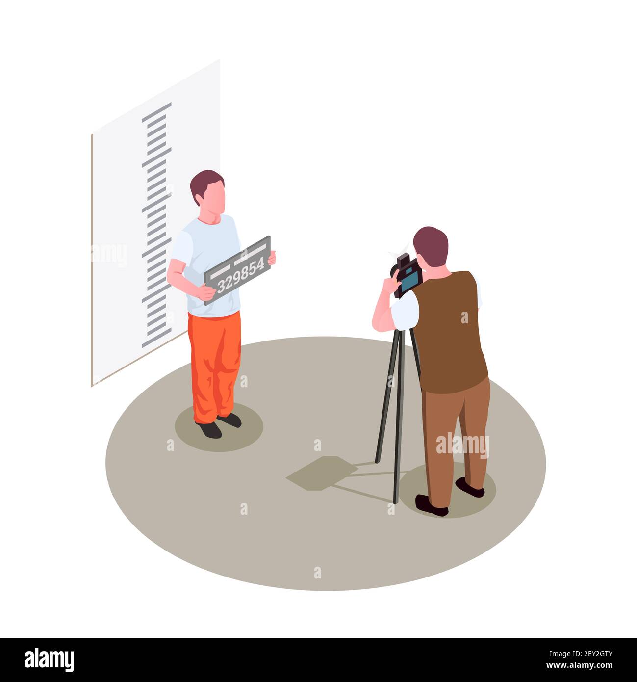 Prison jail isometric composition with taking front view mug shot ...
