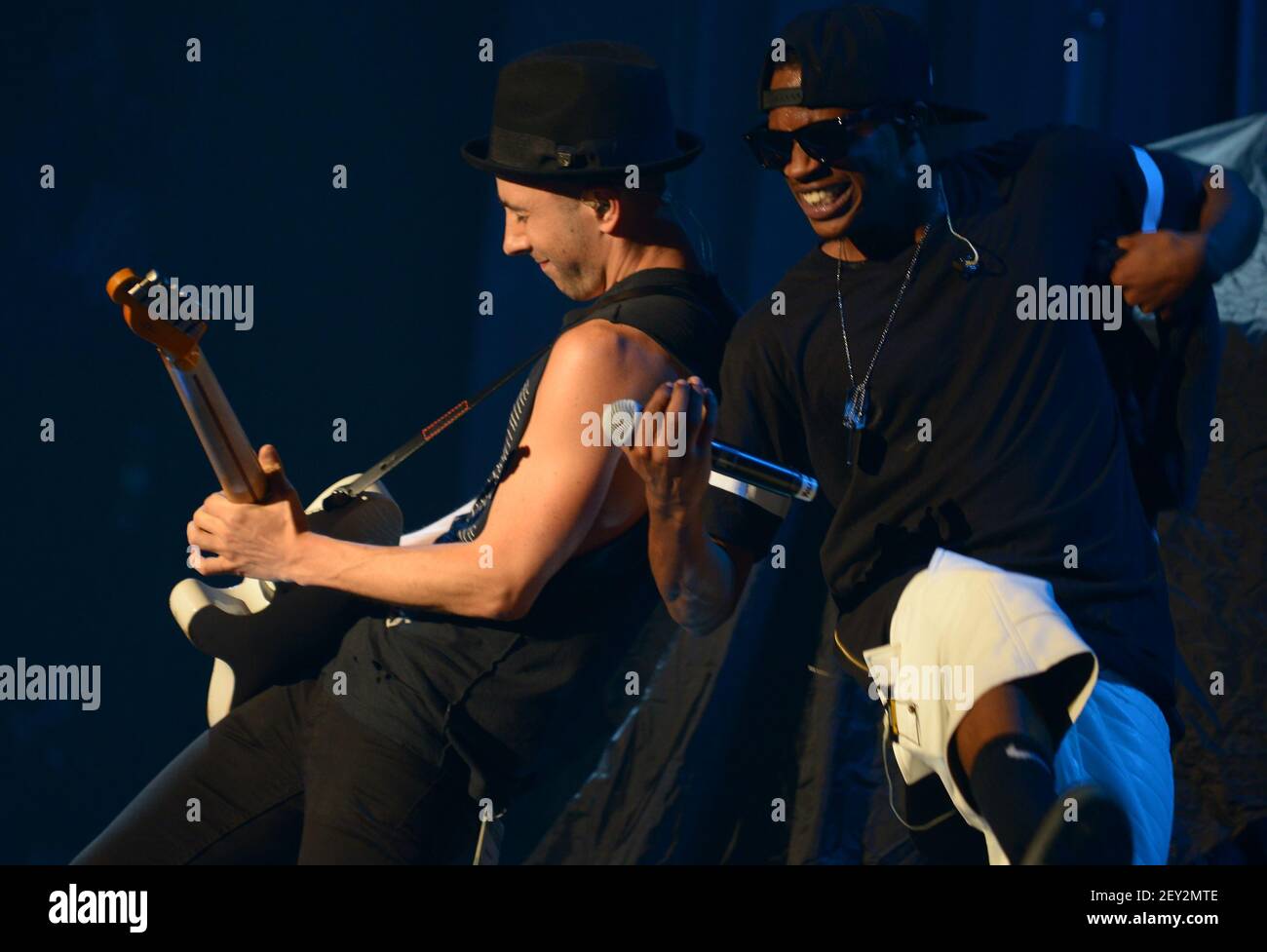 Malcolm Kelley (R) of MKTO performs during Demi World Tour at American ...