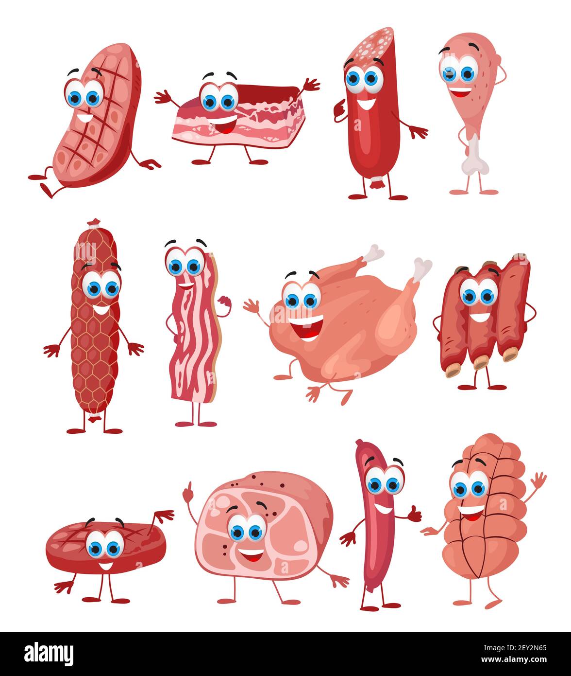 Set of Funny Meat Products on white background, funny character ...