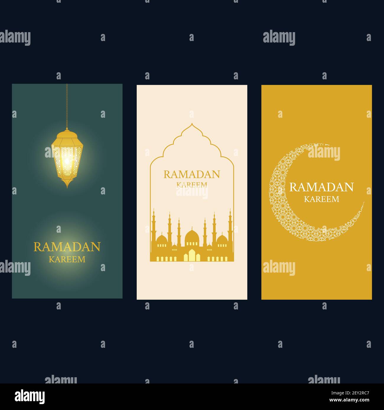 The Muslim feast of the holy month of Ramadan Kareem. Set of posters or ...