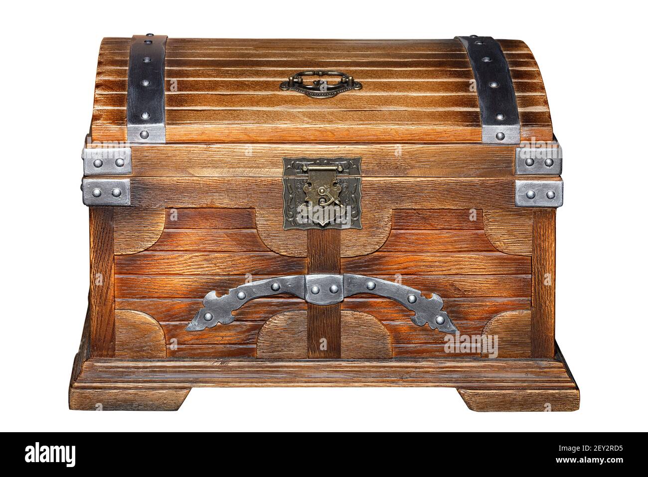 Wooden oak chest with metal locks in decorative design in the old style ...