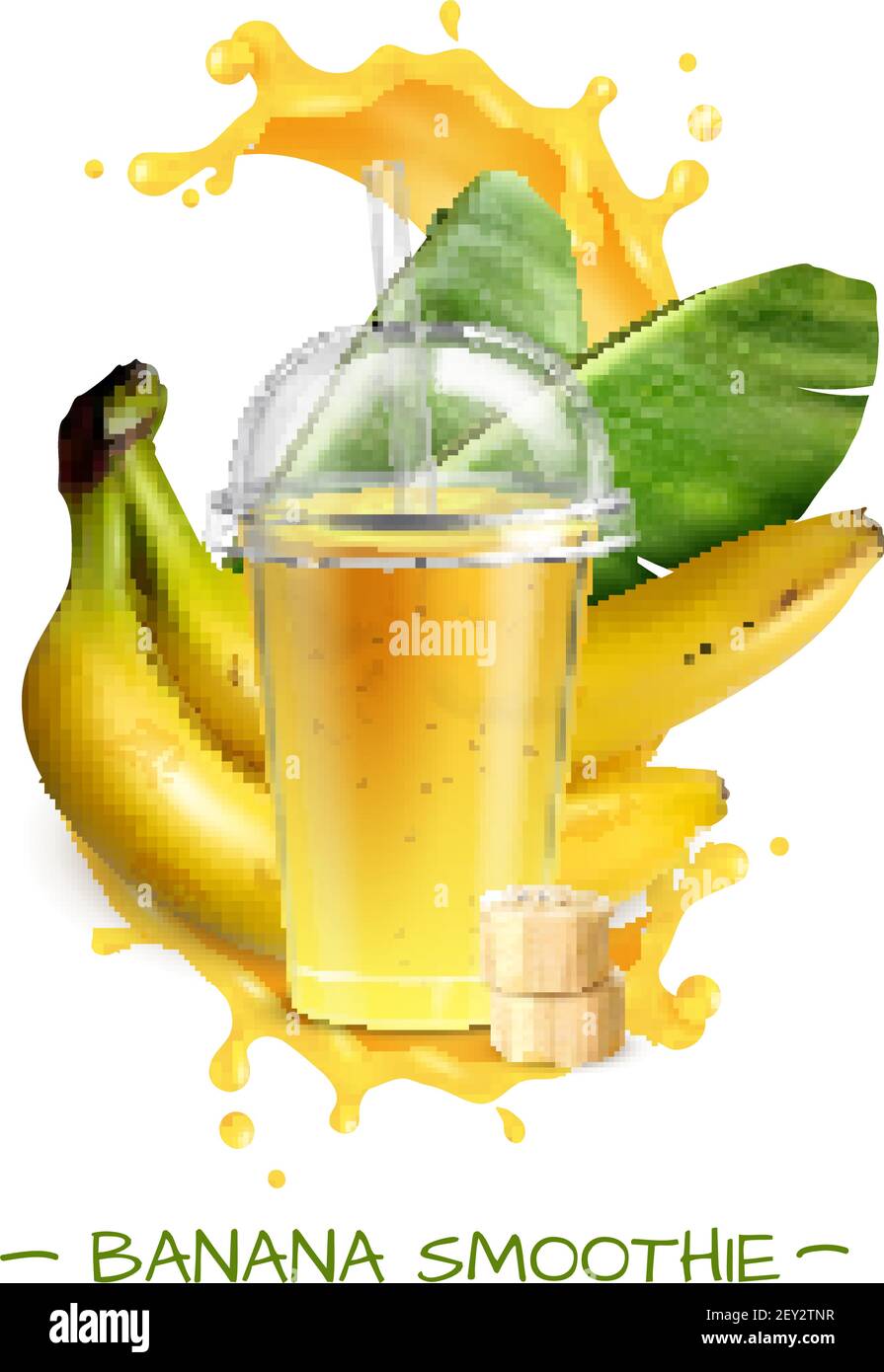 Fresh ripe banana smoothie healthy drink realistic composition with ...