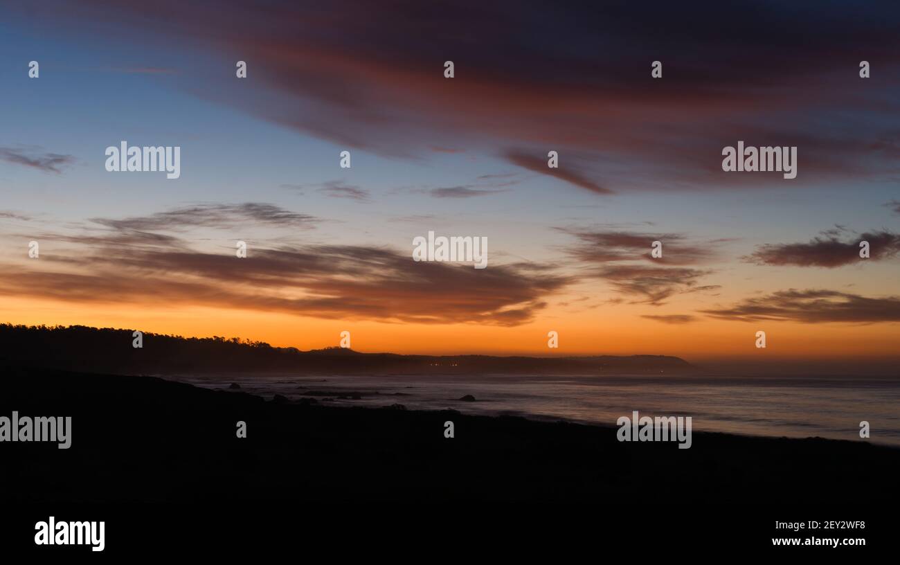 Pacific Coast Sunrise Dramatic Saturated Orange Hues Over Ocean Stock ...