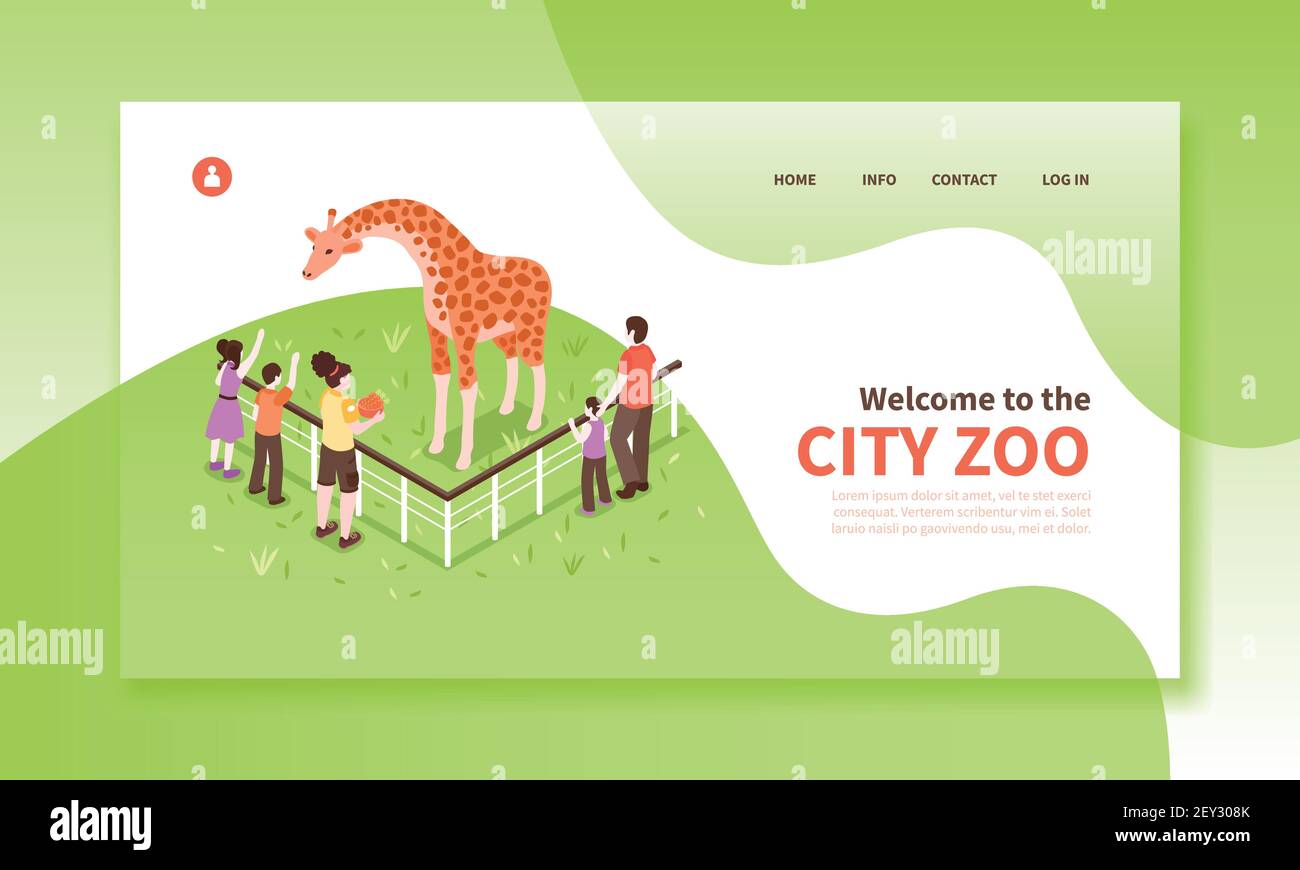 Isometric zoo workers horizontal banner website page with clickable ...