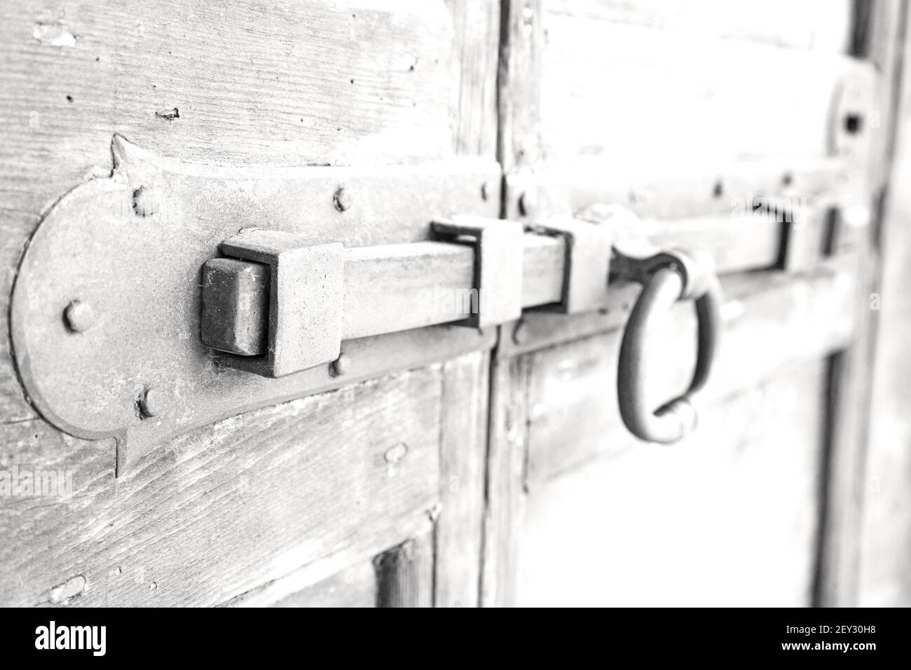 Europe old in italy antique close brown door and rusty lock closeup ...