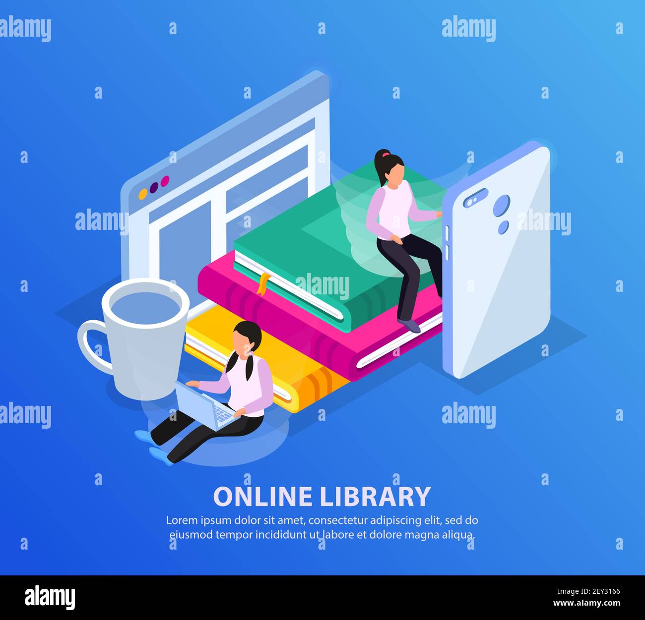 Online library isometric background with human characters electronic ...