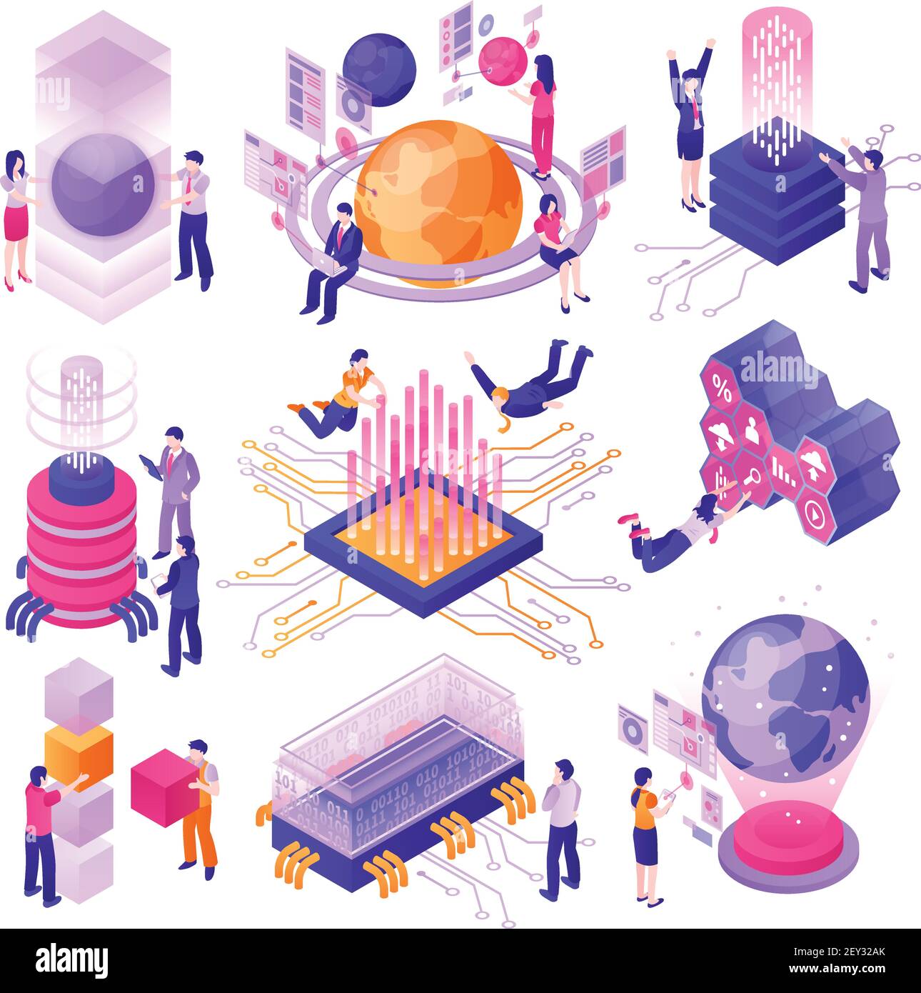 Modern future technologies isometric set with various devices and ...