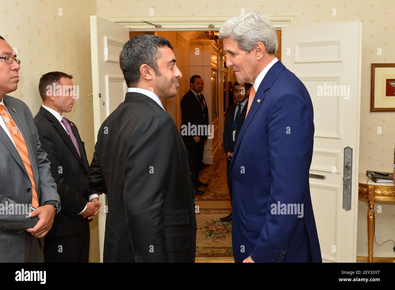 U.S. Secretary of State John Kerry chats with UAE Foreign Minister ...