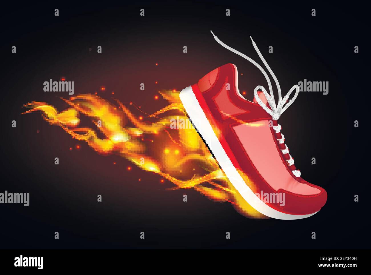 Burning sport shoes realistic vector illustration of red sneaker in ...