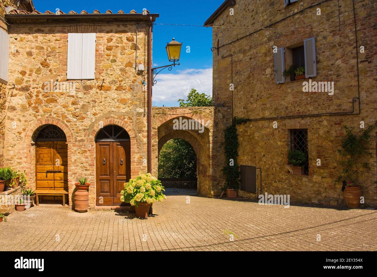 Buildings in the historic medieval village of Murlo, Siena Province ...