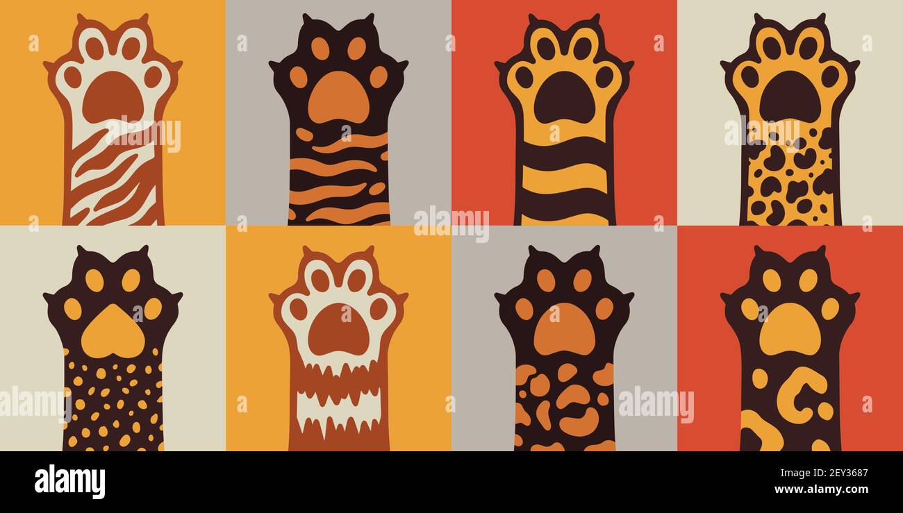 Cat paw square pet animal cute.Kitten cartoon flat icon.Hand drawn ...