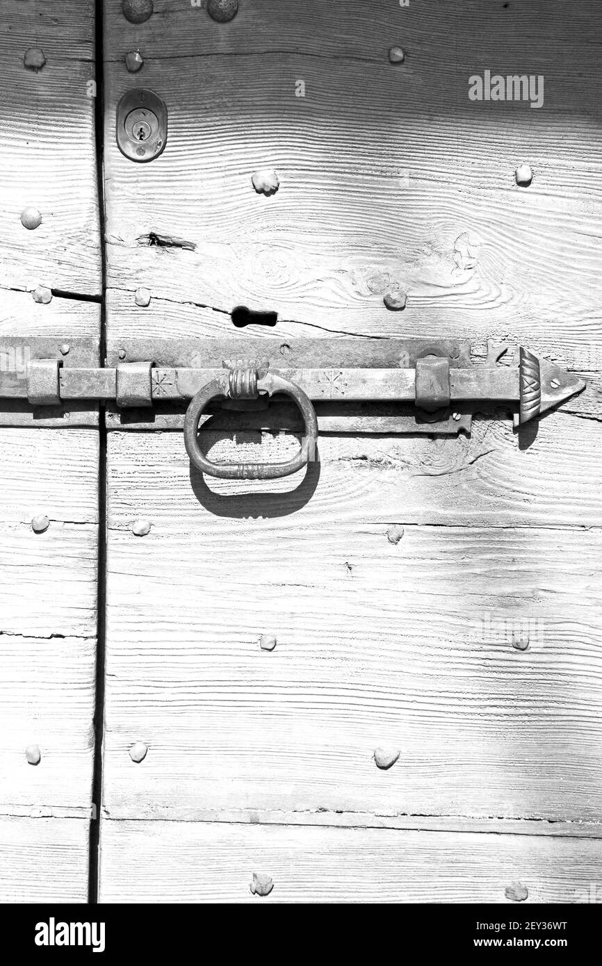 Europe old in italy antique close brown door and rusty lock closeup ...