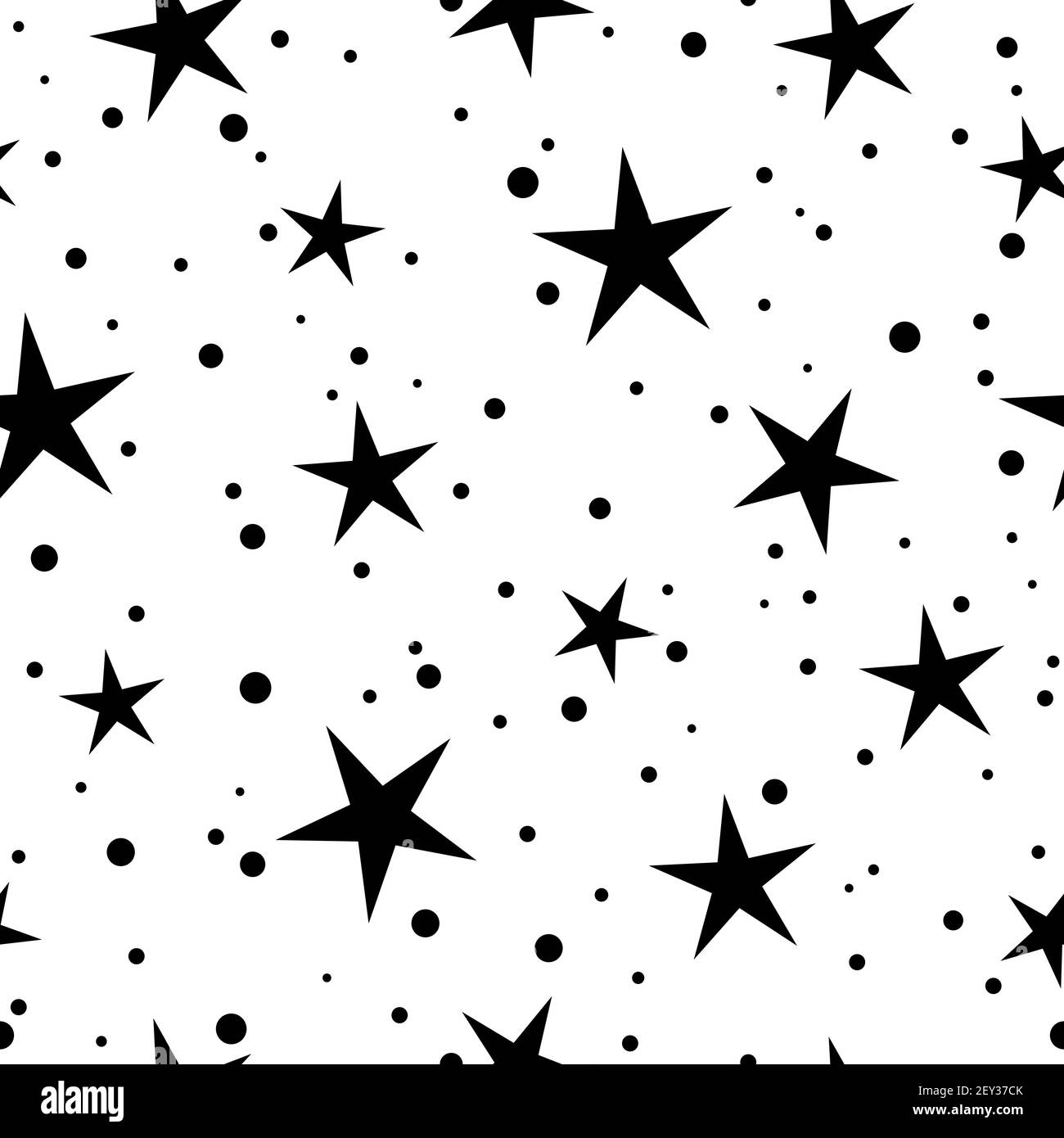 Seamless cute pattern with little rounded back stars, dots and circles ...