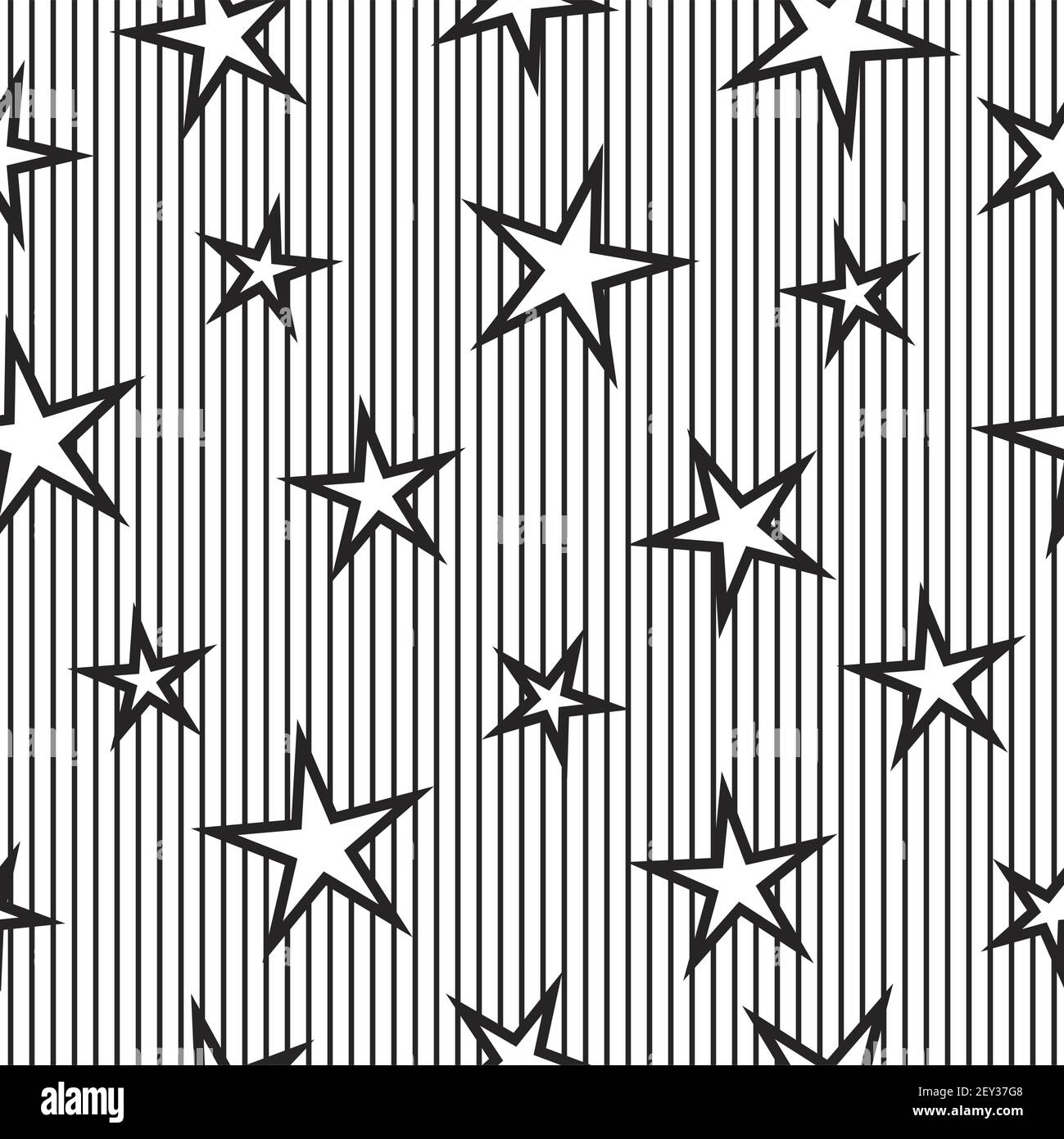 Seamless abstract pattern with little sharp black stars and lines on ...
