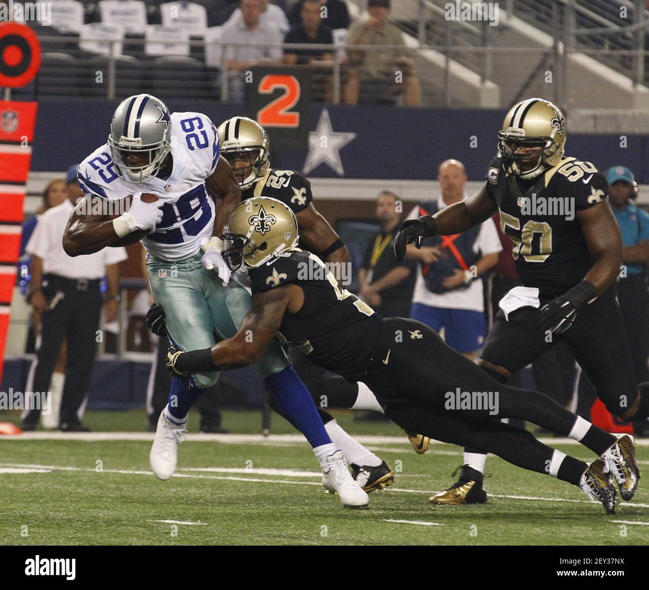 Dallas Cowboys running back DeMarco Murray (29) is tackled by New ...