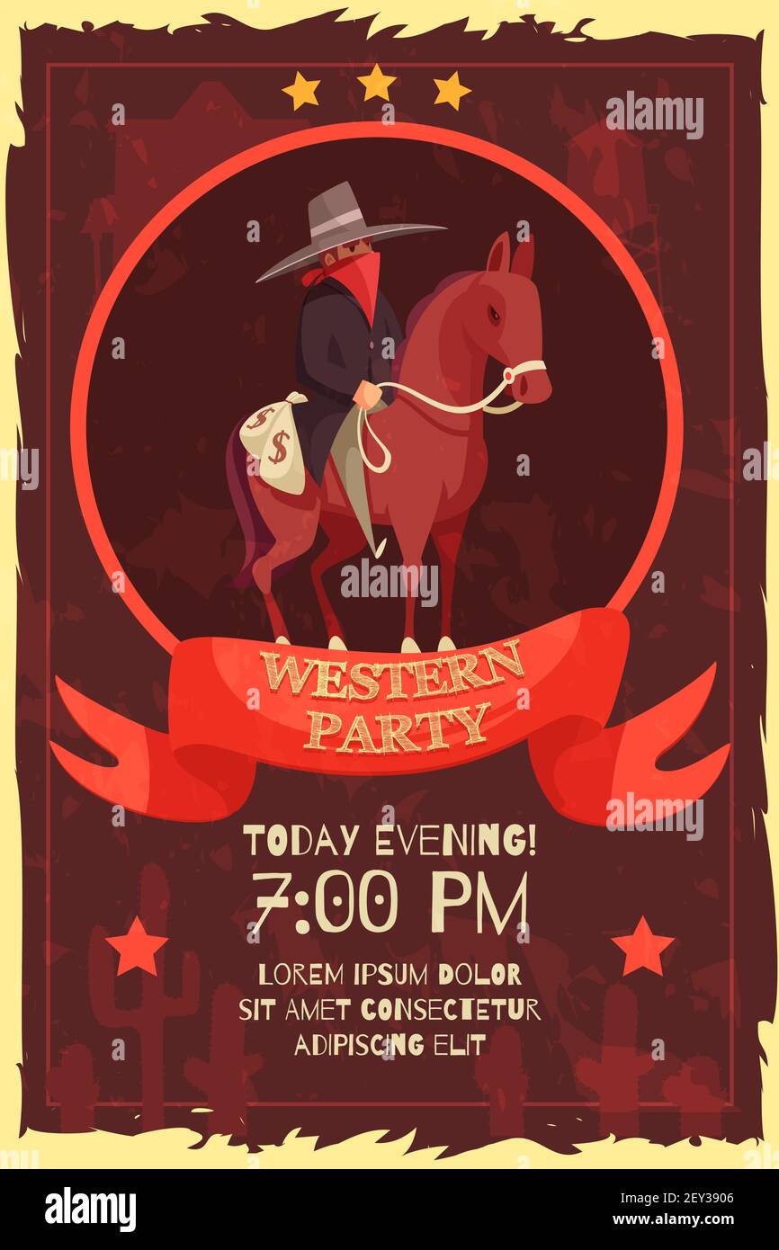 Cowboy poster with flat archetypic human character of wild west ...