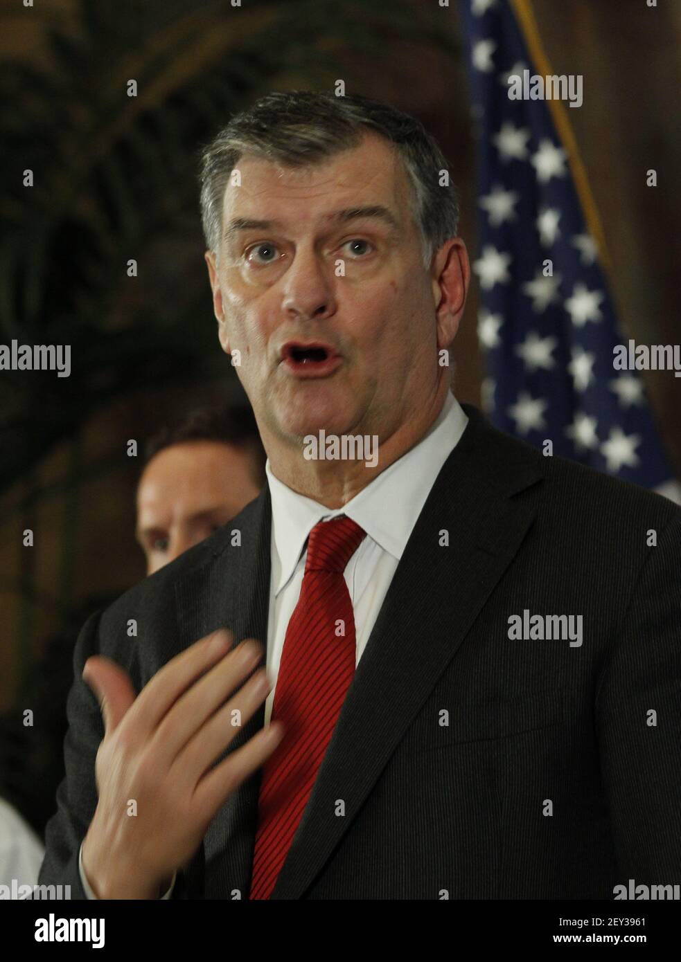 Dallas Mayor Mike Rawlings speaks at a press conference to answer ...