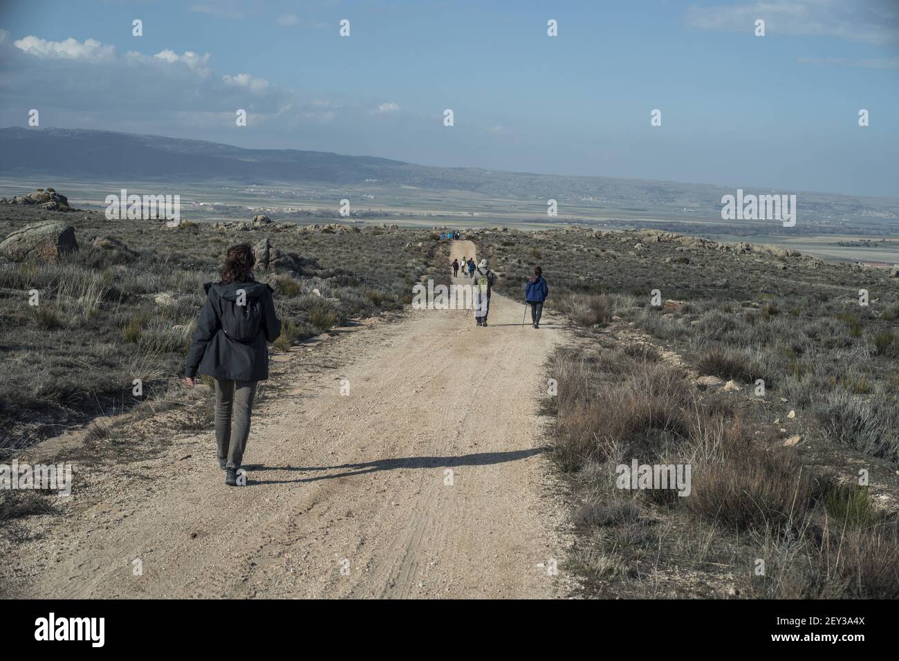 A group of people on the hiking trail in Mironcillo, Avila, Spain Stock ...