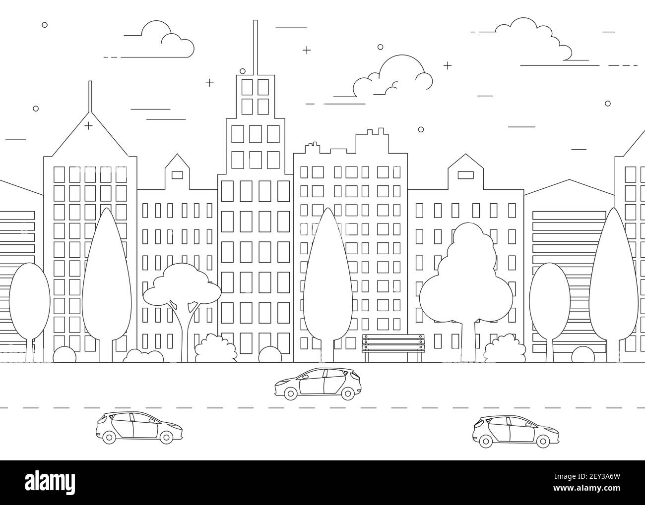 Thin line City landscape Stock Vector Image & Art - Alamy
