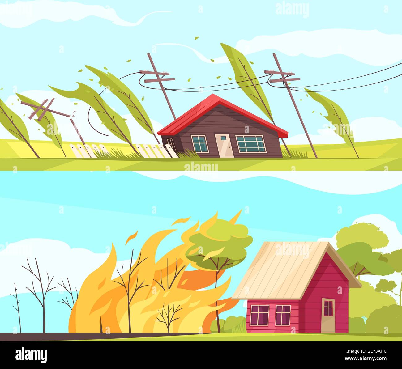 Set of two horizontal natural disasters banners with living houses ... Set of two horizontal natural disasters banners with living houses ...